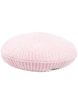 GANNI Logo-patch Ribbed-knit Beret