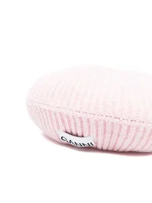 GANNI Logo-patch Ribbed-knit Beret