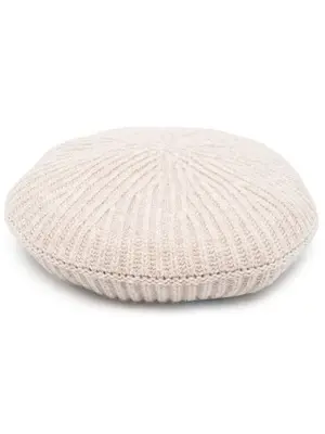 GANNI Logo-patch Ribbed-knit Beret