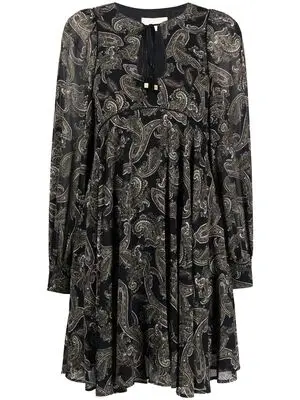 Michael Kors Paisley-print Long-sleeve Dress - Black