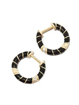 Yvonne Léon 9kt Yellow Enamel Diamond Hoop Earrings - Gold
