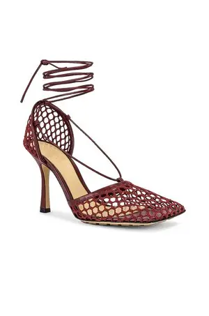 Bottega Veneta Web Stretch Lace Up Sandals - Cherry