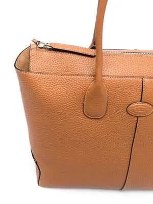 TOD'S Logo-patch Leather Tote Bag - Brown