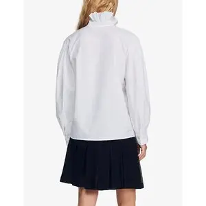 Sandro Ruffled-collar Organic-cotton Shirt