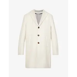 Eleventy Detachable Funnel-neck Wool And Cashmere-blend Coat Beige Pale Grey