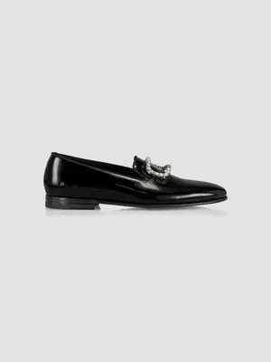 Manolo Blahnik Mariocc Crystal Buckle Patent Leather Loafers
