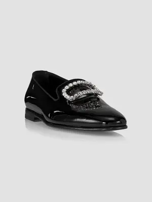 Manolo Blahnik Mariocc Crystal Buckle Patent Leather Loafers