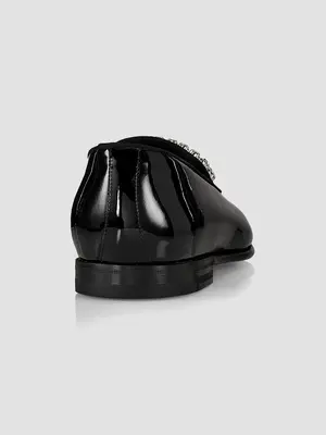 Manolo Blahnik Mariocc Crystal Buckle Patent Leather Loafers