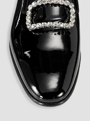 Manolo Blahnik Mariocc Crystal Buckle Patent Leather Loafers