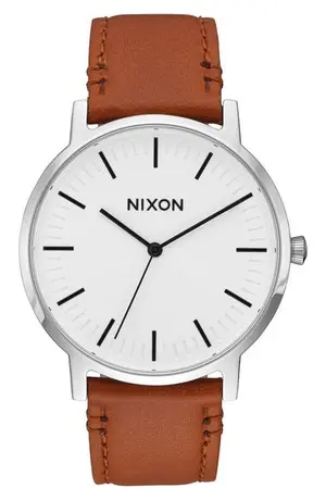 Nixon Nixon Porter Round Strap Watch Saddle/ White/ Silver