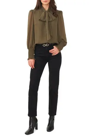 Vince Camuto Sheer Balloon Sleeve Bow Blouse