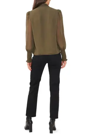 Vince Camuto Sheer Balloon Sleeve Bow Blouse