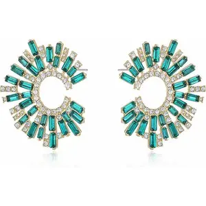 Ettika Crystal Frontal Hoop Earrings - Green