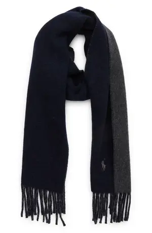 Polo Ralph Lauren Classic Reversible Wool Blend Scarf Navy/charcoal