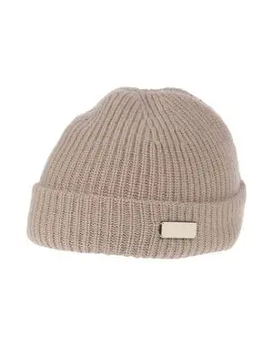 Agnona Cashmere Beanie With Calfskin Detail Grey