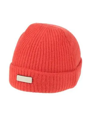 Agnona Cashmere Beanie With Calfskin Detail Tomato Red
