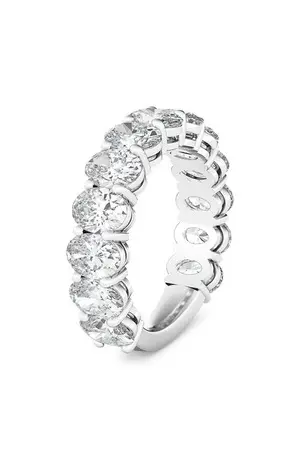 HAUTECARAT HauteCarat 18K Gold 3/4 Oval Cut Lab-Created Diamond Eternity Ring 18k White Gold
