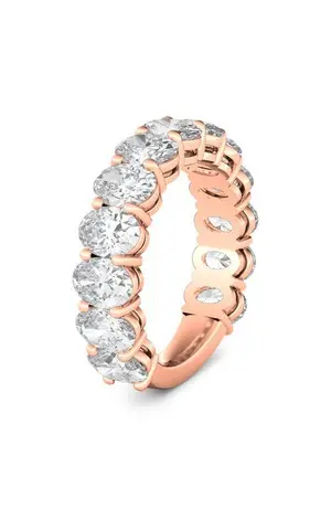 HAUTECARAT HauteCarat 18K Gold 3/4 Oval Cut Lab-Created Diamond Eternity Ring Rose Gold