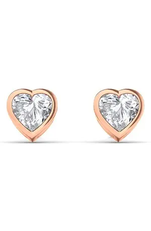 HAUTECARAT Lab-created Diamond Heart Stud Earrings - 18k Rose Gold