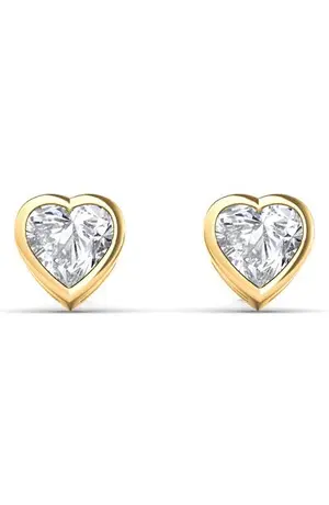 HAUTECARAT Lab-created Diamond Heart Stud Earrings - 18k Yellow Gold
