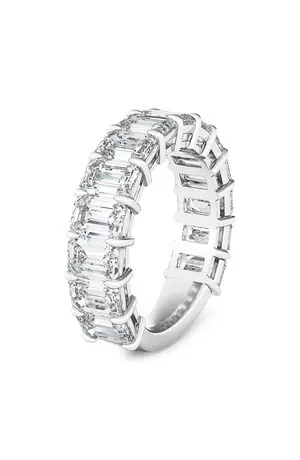HAUTECARAT HauteCarat Emerald Cut Lab Created Diamond Eternity Ring 18k White Gold