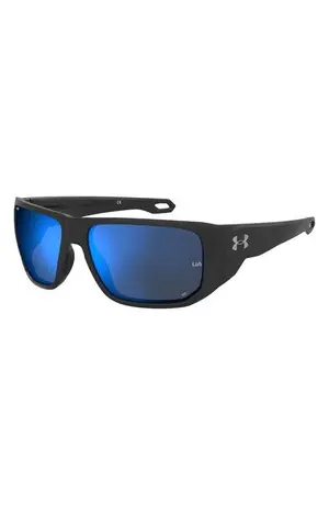 Under Armour 63mm Wrap Sunglasses - Black/ Grey Blue Silver Polar