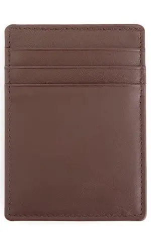 ROYCE NEW YORK Personalized Magnetic Money Clip Card Case - Brown- Silver Foil