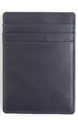 ROYCE NEW YORK Personalized Magnetic Money Clip Card Case - Navy Blue- Silver Foil