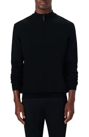Bugatchi Merino Wool Quarter-Zip Pullover Black