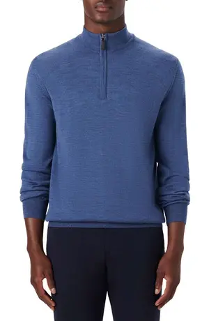 Bugatchi Merino Wool Quarter-Zip Pullover Denim