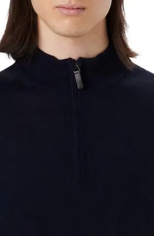 Bugatchi Merino Wool Quarter-zip Pullover - Midnight