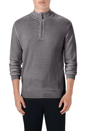 Bugatchi Merino Wool Quarter-Zip Pullover Platinum