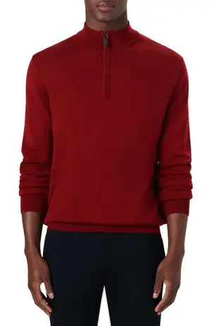 Bugatchi Merino Wool Quarter-Zip Pullover Ruby