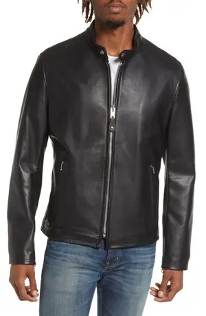 SCHOTT Café Racer Slim Fit Cowhide Leather Jacket - Black