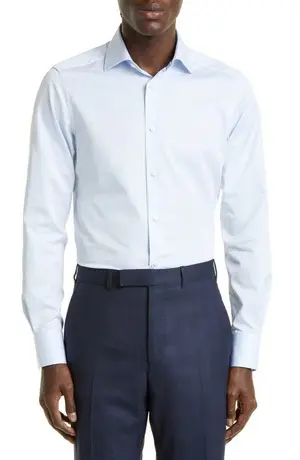 Zegna Microstripe Trecapi Cotton Button-up Shirt - Light Blue
