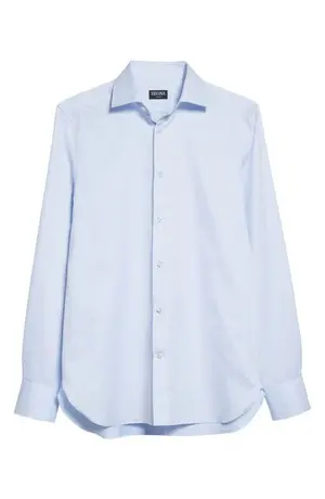 Zegna Microstripe Trecapi Cotton Button-up Shirt - Light Blue