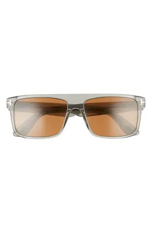 TOM FORD 58mm Polarized Rectangular Sunglasses - Shiny Grey/brown