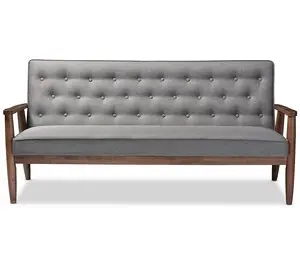 BAXTON STUDIO Sorrento Mid-century Retro Modern Upholstered W Oden Sofa - One-color