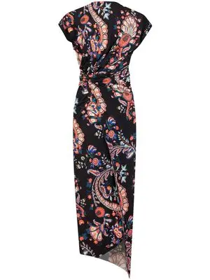 Rabanne Floral Paisley Print Draped Midi Dress - Black
