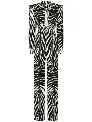 Dolce & Gabbana Zebra-print Stretch-silk Jumpsuit - Black