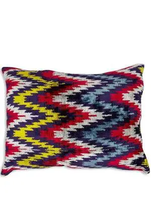 LES-OTTOMANS Jacquard Velvet Cushion - Red