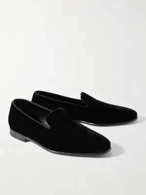 Manolo Blahnik Mario Grosgrain-trimmed Velvet Loafers