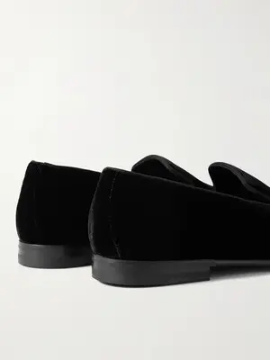 Manolo Blahnik Mario Grosgrain-trimmed Velvet Loafers