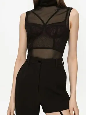 Dolce & Gabbana Dg-logo Roll-neck Tulle Blouse