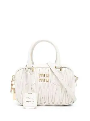 Miu Miu Matelassé Tote Bag With Logo Plaque - White