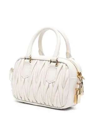 Miu Miu Matelassé Tote Bag With Logo Plaque - White