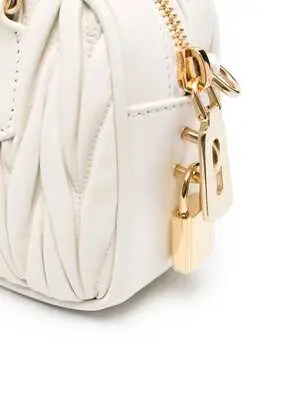 Miu Miu Matelassé Tote Bag With Logo Plaque - White