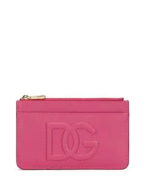 Dolce & Gabbana Dg-logo Embossed Zip-up Card Holder - Pink