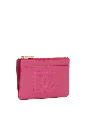 Dolce & Gabbana Dg-logo Embossed Zip-up Card Holder - Pink