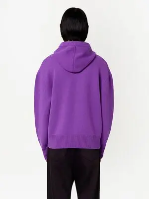 AMI Paris Logo-intarsia Knit Hoodie - Purple
